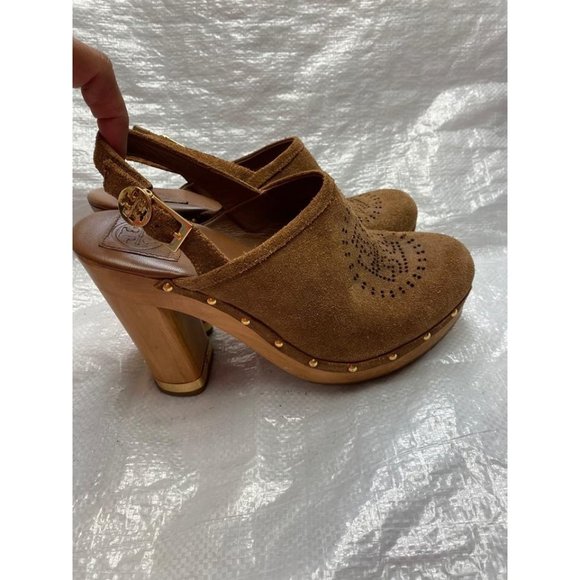 Tory Burch | Shoes | Tory Burch Brown Suede Leather Wooden Clogs Sandal ...